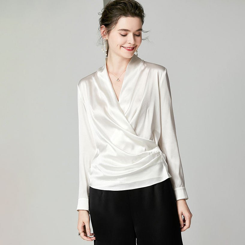 Elegant Ladies Silk Blouse 100% Mulberry Long Sleeves Silk Top – DIANASILK